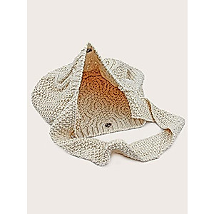 Verdusa Women's Crochet Shoulder HandBags Hobo Knitted Tote Bag Shopping Bags Beige one-size