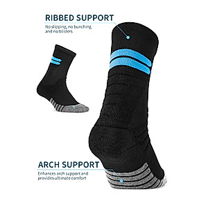 AKASO Crew Athletic Running Coolmax Socks, Anti-Odor Moisture Wicking Anti-Blister Seamless Socks for Hiking Men and Women (2 Pairs) (Black M)