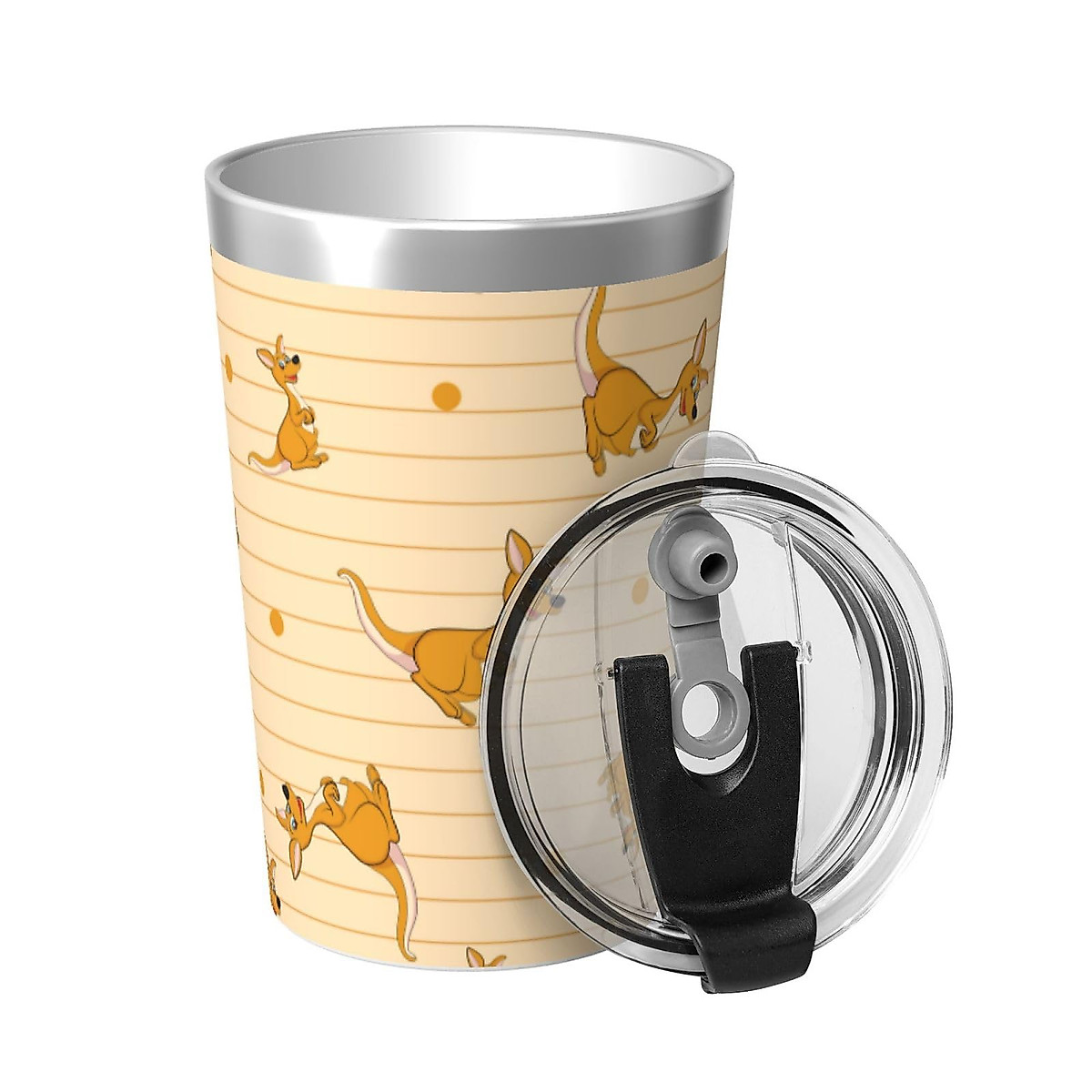 PAYOHTO Cartoon Kangaroo Insulated Stainless Steel Tumbler 12 oz Thermos Come with Straw Kids Leak-Proof Travel Mug Cup