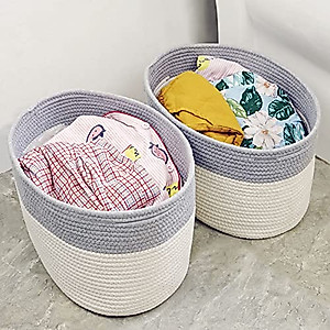 Casaphoria Cotton Rope Storage Baskets Bin Set of 3 Storage Cube Organizer Foldable Decorative Woven Basket for Clothes, Makeup, Books, Nursery,15"x 10"x 9" ,pack of 3, Cream and Gray