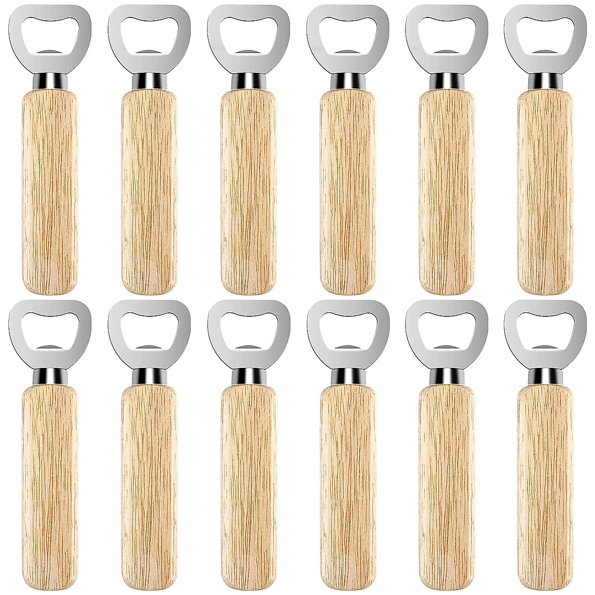 12Pcs Wood Bottle Openers, Bartender Bottle Openers, Engravable Beer Bottle Openers, Cider, Soft Drinks Bottle Opener for Home, Bar or Restaurant-Wood Handle Handheld