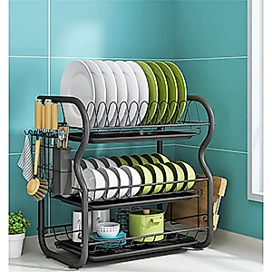 PDGJG Stainless Steel Widened Large Size Draining Dish Rack Storage Type Kitchen Multi-Functional Rack Organizer Storage Rack