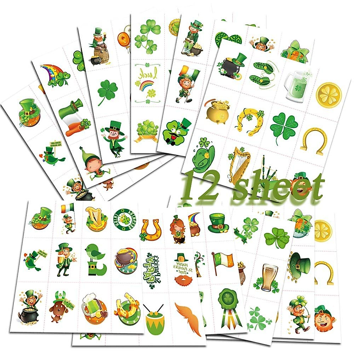 St. Patrick's Day Shamrock Temporary Tattoos, Waterproof Body Face Stickers Party Favors 144 PCS