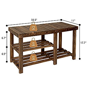 ECOMEX Shoe Rack Bench, 3-Tier Wood Shoe Bench with Boot Organizer, Free Standing Shoe Racks Bench, Storage Shoe Shelf for Entryway Hallway Bedroom, Balcony, Brown