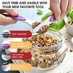 Spring Chef Stainless Steel Magnetic Measuring Spoons Set of 8 with Leveler, Nesting Metal Teaspoon & Tablespoon Measuring Spoons for Food, Heavy Duty Kitchen Gadgets for Baking & Cooking - Orchid
