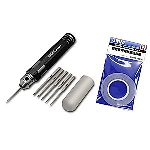 ANSAI Model Scriber Laser Mark Blades 0.2/0.4/0.6/0.8/1.0 mm with Rubber Cap + Carving Masking Tape 3mmx30m,Scribing line, For Engraved,Panel line,Resin GK, Gundam Model