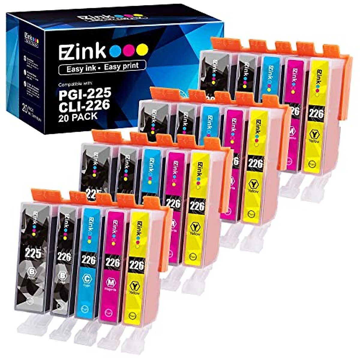 E-Z Ink (TM) Compatible Ink Cartridge Replacement for Canon PGI-225 CLI-226 PGI225 CLI226 to use with MG6220 MG6120 MG5320 MX882 MX892 (4 Large Black, 4 Cyan, 4 Magenta, 4 Yellow, 4 Small Black)20Pack