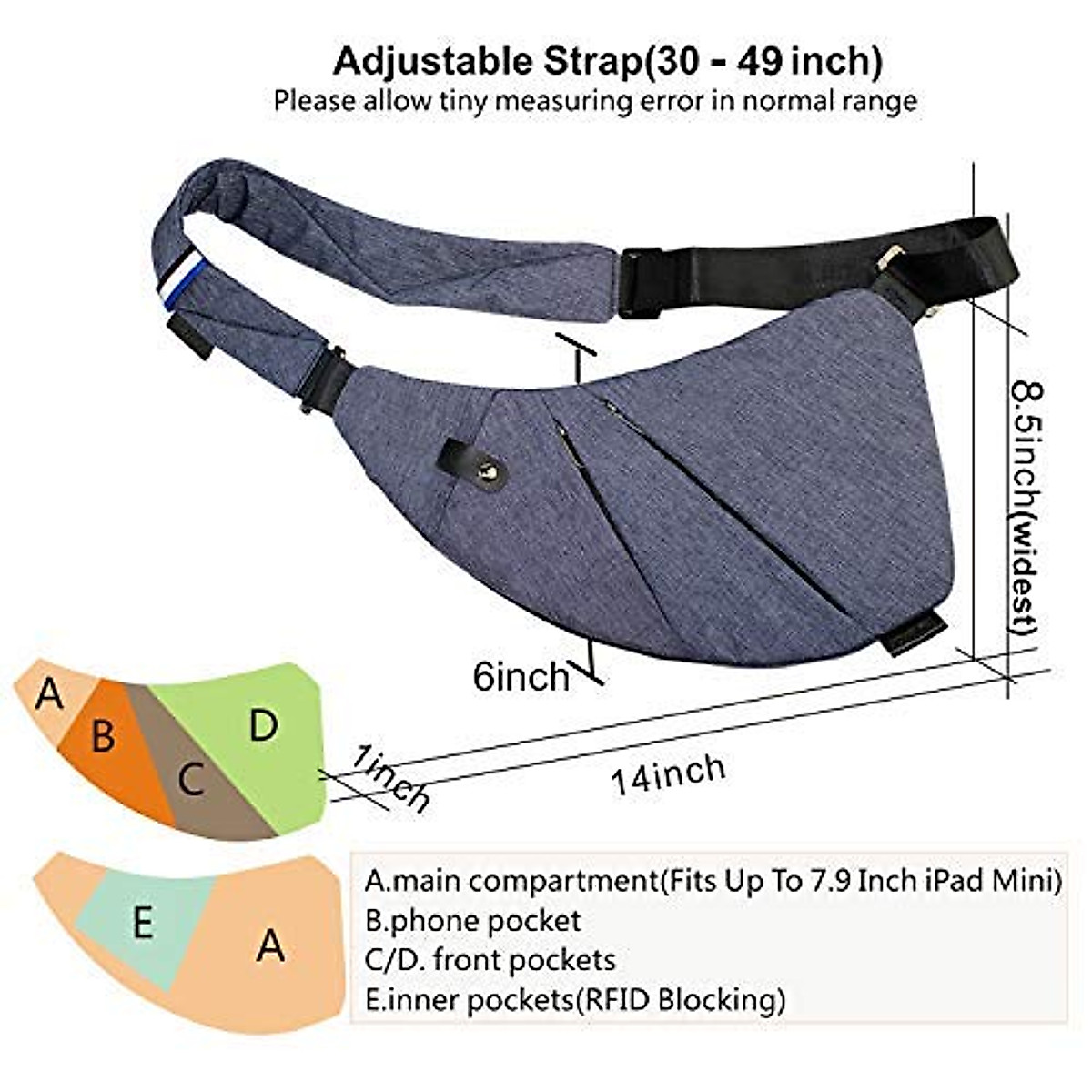 TOPNICE Sling Bag Crossbody Chest Shoulder-Personal Pocket Bag Anti Theft Travel Bags Daypack for Men Women Water Resistance