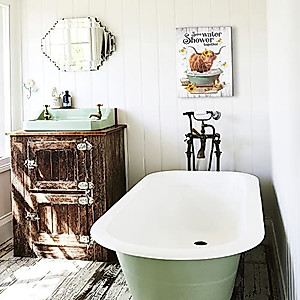 Funny Bathroom Wall Art Farmhouse Cow Bathroom Decor Highland Cow in Bathtub Picture Animal Painting Canvas Print Modern Artwork For Bathroom Bedroom Living Room Framed 12x16 Inch