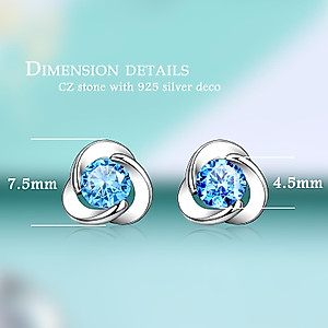 Earrings for Women,Clover Stud 925 Hypoallergenic Sterling Silver for Sensitive Ears, Blue Cubic Zirconia,Ideal Gifts for Women,Mom,Wife,Female