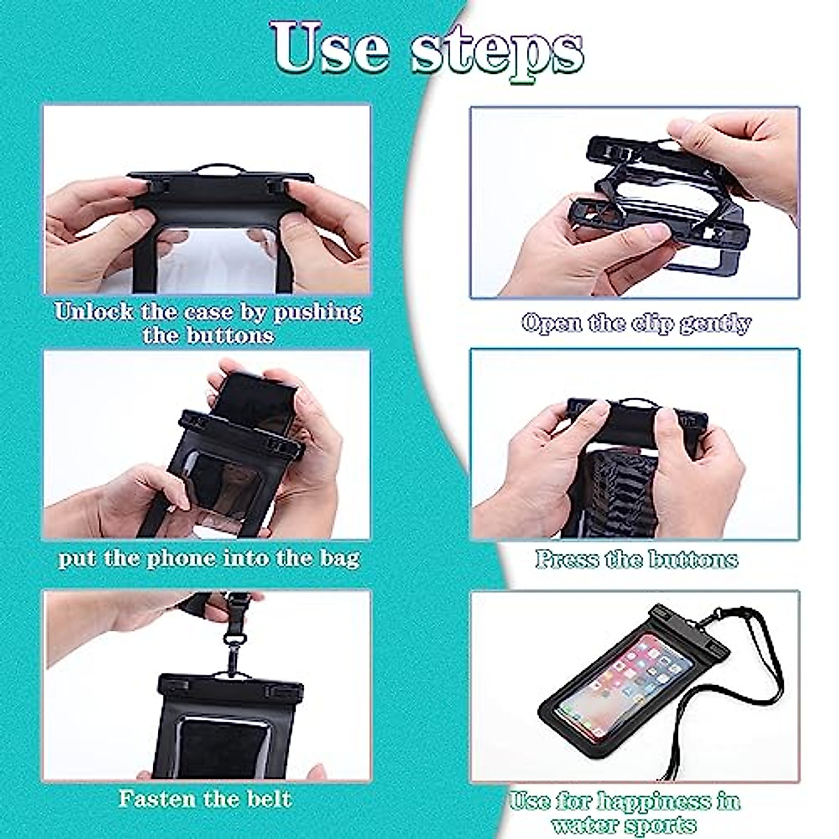 6 Pack Universal Waterproof Phone Pouch, Large Phone Waterproof Case Dry Bag IPX8 Outdoor Sports for Apple iPhone,Samsung,and up to 7.5" (Multicolor 6Pack)