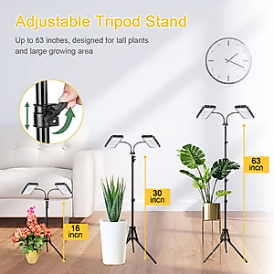 Gilouppe Grow Lights for Indoor Plants, 120 LEDs 6000K Full Spectrum Growing Lamp with Adjustable Tripod Stand 16-63", Dual Heads Plant Light for Indoor Plants with Auto On/Off Timer, 3 Switch Modes