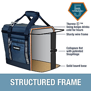 CleverMade Maverick Collapsible Cooler Bag - 50 Can Insulated Leakproof Soft Sided Beverage-Tote with Shoulder Strap, Bottle Opener and Storage Pockets, Navy, Large, One Size