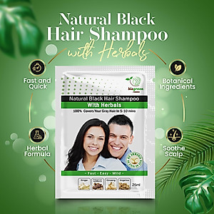 BIOGREEN ROOTS Ammonia-Free Herbal Hair Shampoo - Effectively Covers Gray Hair for Men and Women - Natural Color and Herbal Nourishment - No Stain on Skin - Natural Black (10 sachets x 25 ml)