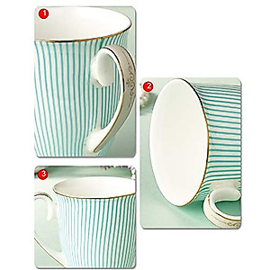ENJOHOS Tea Cups and Saucers Royal Vintage Porcelain Bone China Coffee Mug/Tea Cup/Gift Ideas (Royal Blue Stripe)