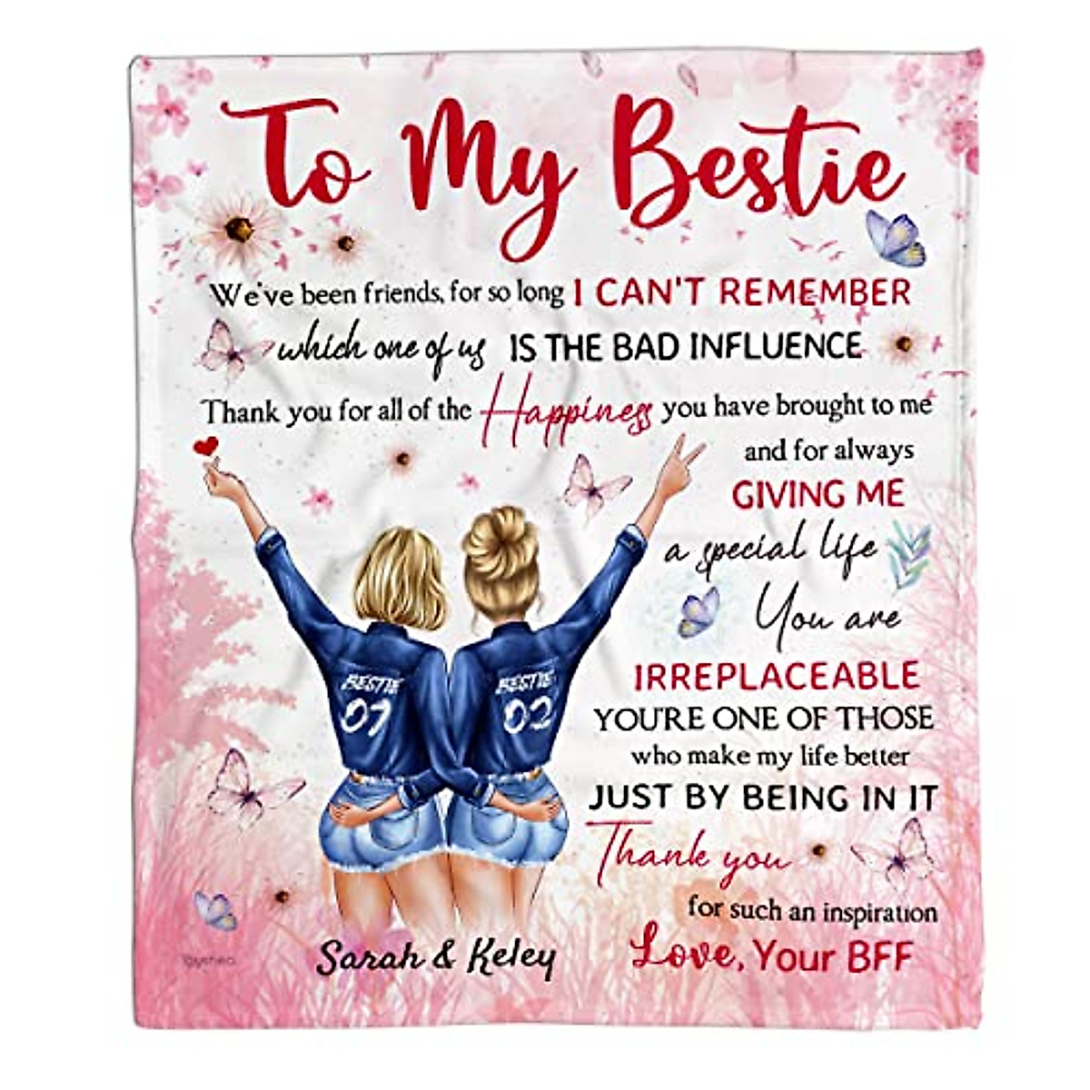 Toyshea Personalized Best Friend Blanket to My Bestie Custom Throws Soft Bed Fleece Sherpa Blankets for Friends BFF Bestie Soul Sisters Birthday Christmas Friendship Day Presents Idea