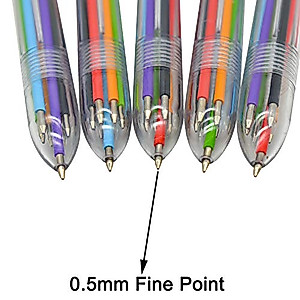 Maydahui 12PCS Multicolor Ballpoint Pen 6-in-1 Retractable Ball Point Pens Transparent Barrel for Office School Students