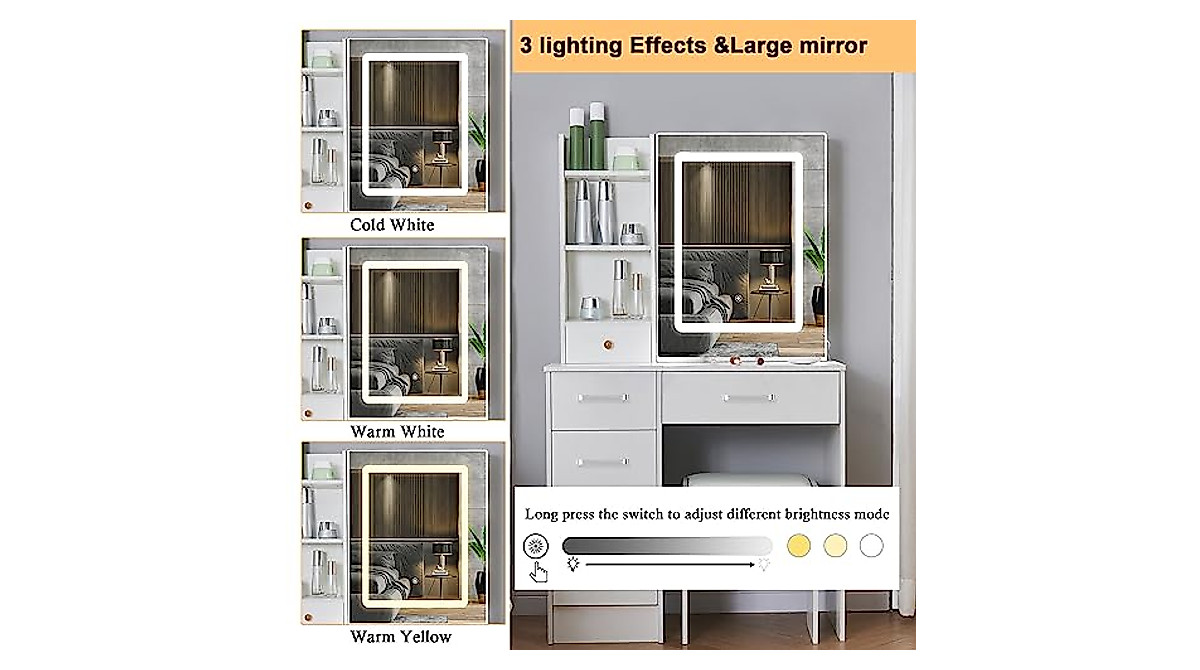 JBLCC Lighted Vanity Table with Storage & Mirror
