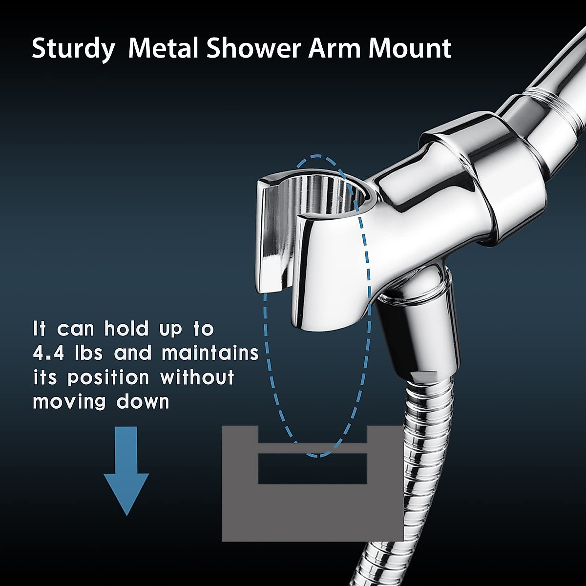 BRIGHT SHOWERS Shower Head Holder All Metal Handheld Shower Head Holder, Brass Adjustable Shower Arm Mount Bracket, Chrome