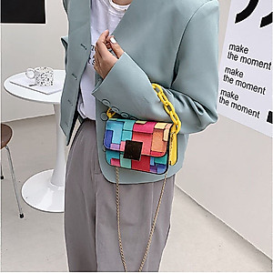 HUAI CHAOSmall Crossbody Bag for Women Girls Fashion Fun Leather Handbag Multi Color Blocks Chain Purse Yellow