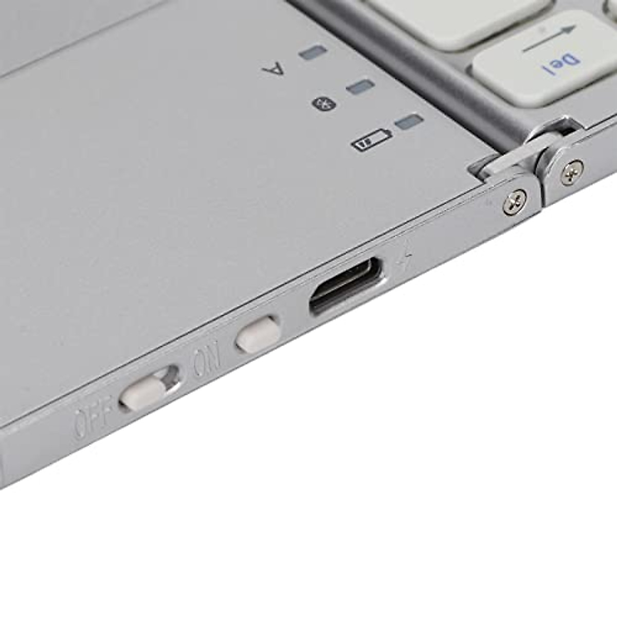 Hilitand Folding Wireless Bluetooth Keyboard with Touchpad,3 Folds 63 Keys Portable Slim Keyboard with Trackpad,for Smartphone Tablet Laptop,for Android for Windows for iOS(Silver White)