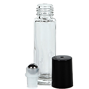 Vivaplex, 24, Clear, 10 ml Glass Roll-on Bottles with Stainless Steel Roller Balls. 3-3 ml Droppers included