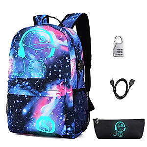 Lmeison Backpack for School Girls Boys, Bookbags for Teen Boys, Anime Cartoon Luminous Backpack with USB Charging Port, Cool Anime Backpack