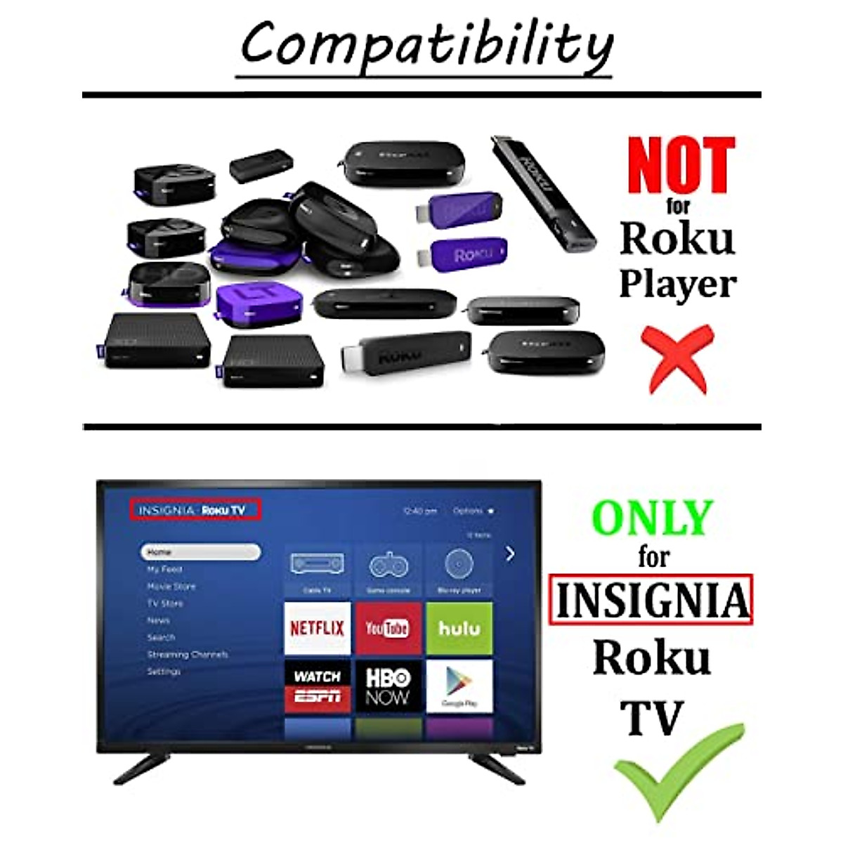 Insignia ROKU TV Remote w/Volume Control & TV Power Button for All Insignia Roku TV NO Pairing NOT for Roku Player (Box) NOT for Roku Stick!!