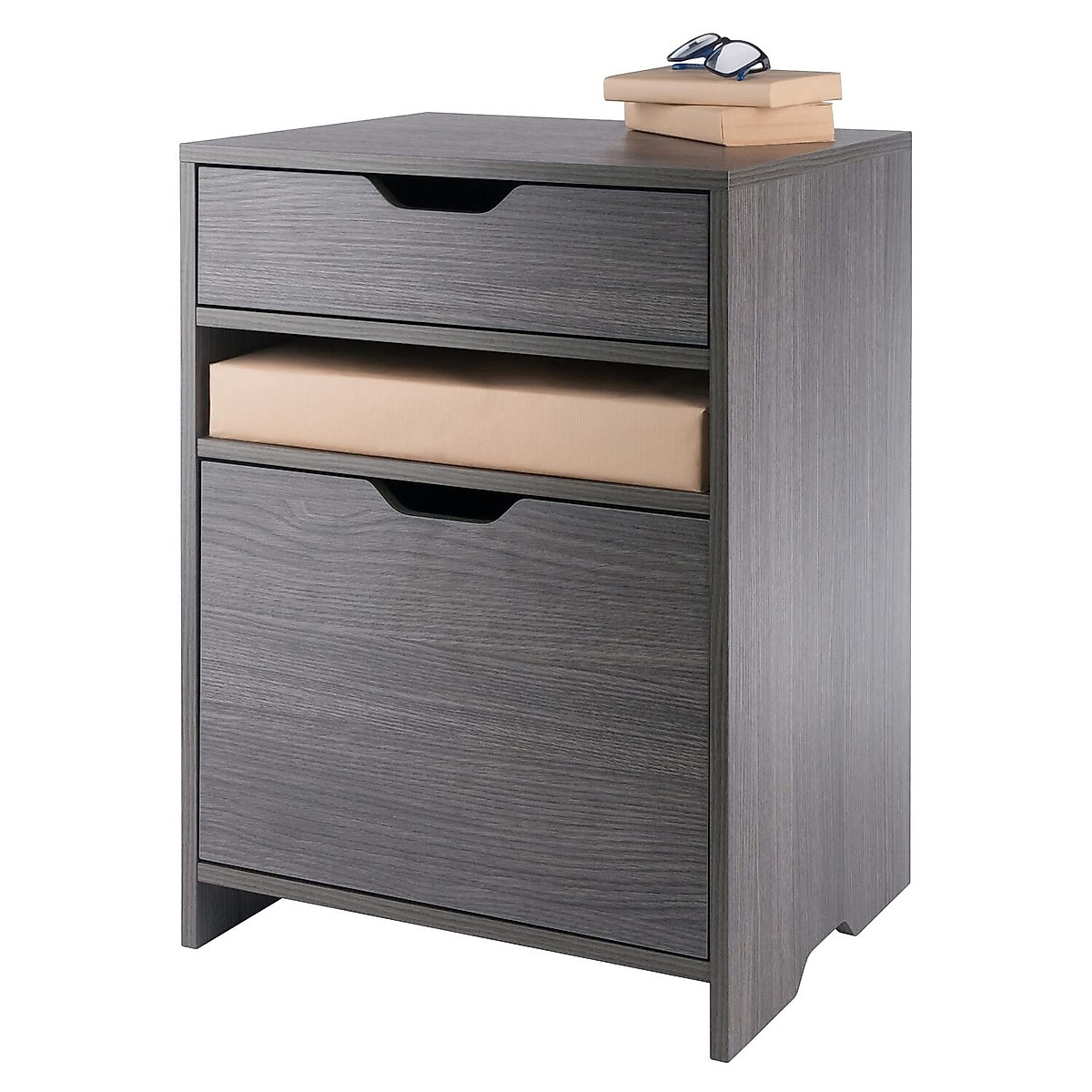 Winsome Wood Nova Storage Cabinet, 1-Drawer with Open Shelf, Charcoal