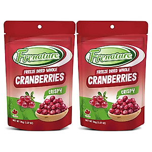Frenature Freeze Dried Cranberries, Natural Freeze Dried Fruits, Canada Whole Dried Cranberries, Camping Food & Healthy Snacks, Gluten Free and Vegan, 1.27 Ounce (Pack of 2)