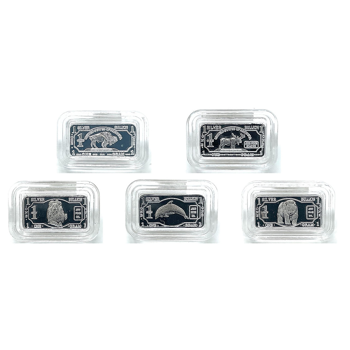Metal Magery Ten Unique Animal One Gram .999 Pure Silver Bars with Velvet Jewelry Pouch
