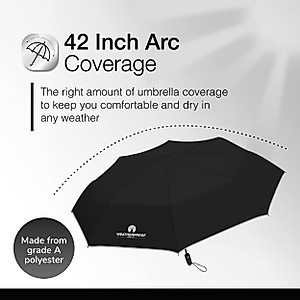 Weatherproof Automatic Rain Umbrella, Compact, Lightweight, and Wind Resistant Folding Umbrella for Travel, Full 42 Inch Arc, Black
