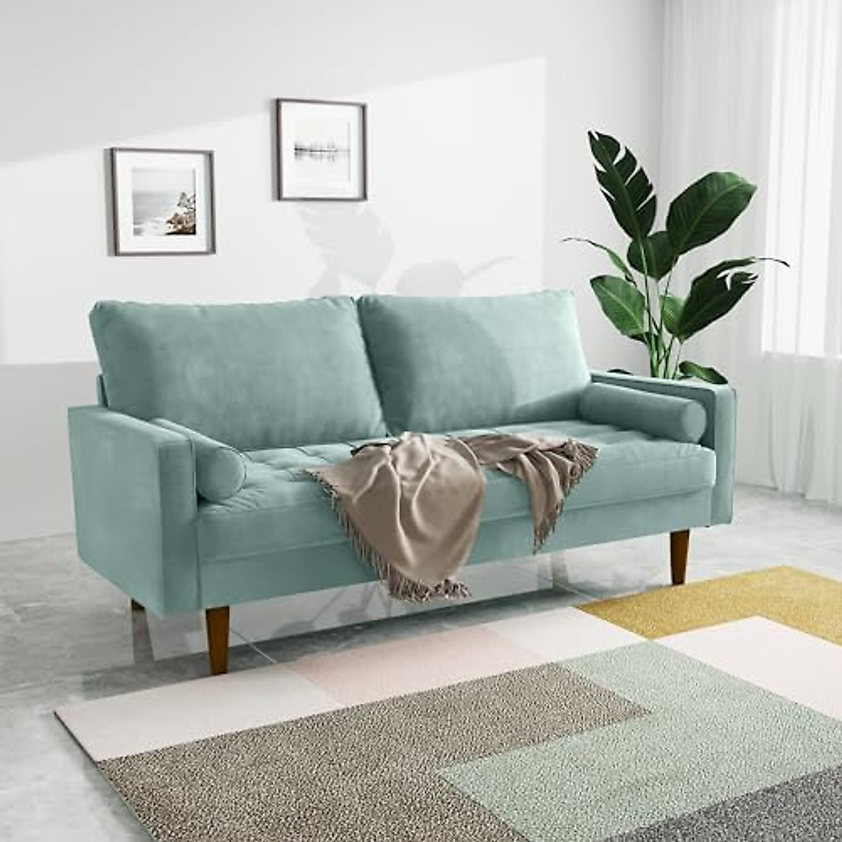 SILKIR Velvet Furniture for Small Spaces, Mid-Century Modern Loveseats for Living Room, Love Seat Couch Sofas, 70 Inches, Aqua Turquoise