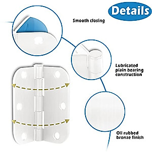3 Pack Door Hinges Matte White,3.5 Inch Matte White Door Hinges with 5/8" Radius,Fit Standard Door/Bedroom Door/Exterior Door/Interal Door Hardware Hinges,Matte White Finish Door Hinges