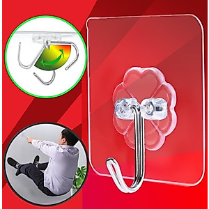 QUALIALL 40pcs Heavy Duty Adhesive Hooks for Damage-Free Hanging - Transparent Plastic Hangers for Ceilings and Walls