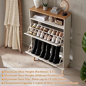 Alaxgumrol Shoe Cabinet Storage for Entryway, Shoe Storage Cabinet with 2 Flip Drawers, Slim Hidden Shoe Cabinet with Adjustable Shelf, Narrow Shoe Rack, Freestanding Shoe Organizer for Hallway, Oak