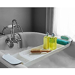 Bathtub Tray Caddy Plastic Shower Organizer Trays with Extending Sides Bath Kitchen Shelf, Fits Most Tubs 31" x 6.7" (White)