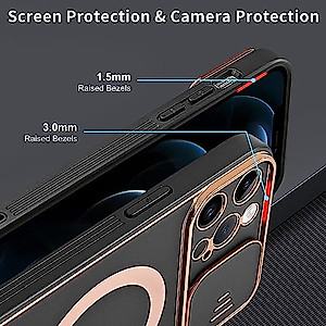 iPhone 12 Pro Max Case with Wallet [Camera Cover Slide Lens] Leather Hard Cover [Compatible with MagSafe] Anti-Scartch Military Grade Protection Strong Magnetic Phone Case for iPhone 12 Pro Max Black