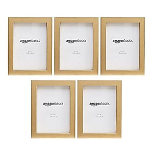 Amazon Basics Rectangular Photo Picture Frame, 5" x 7", Pack of 5, Gold, 6.2 x 8.2 inches