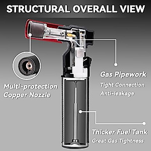 Zoocura 2 Pack Butane Torch Lighter Big Jet Flame Refillable Portable Butane Torch Adjustable Mini Blow Torch for Camping Grill Culinary Soldering Cooking Welding BBQ (Fuel Not Included)