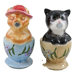 Ebros Ceramic Tabby And Tuxedo Black Kitty Cats In Teacups Kissing Salt And Pepper Shakers Set Valentines Tea Cup Cat Kittens Figurines Party Kitchen Tabletop Collectible Decorative Accents