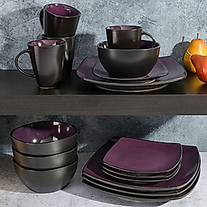 Gibson Soho Lounge Dinnerware set, Square, Purple, Service for 4 (16pcs)