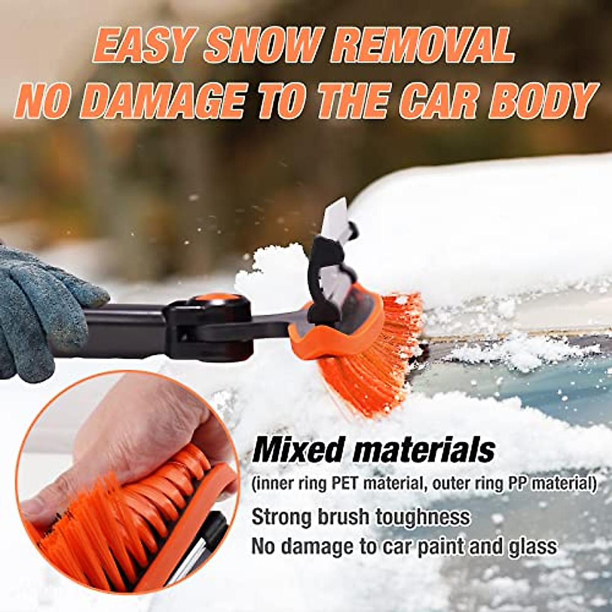 Tomorotec 3-in-1 Ice Scraper, Snow Brush and Squeegee, 39" Extendable Aluminum Alloy Handle 180° Pivoting Snow Scraper for Car Anti-Scratch Silicone Brush Ice Scraper for Car Windshield Window SUV