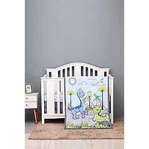 3 PCs T-Rex Dinosaur Nursery Crib Bedding Set 1 Quilt 1 Fitted Sheet 1 Skirt Baby Boy Dino Theme Cot Bedding Set