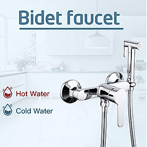 Handheld Bidet Sprayer for Toilet, Chrome Wall Mounted Bathroom Cloth Diaper Sprayer Set Cold and Hot Water Brass Toilet Bidet Sprayer Kit for Personal Hygiene