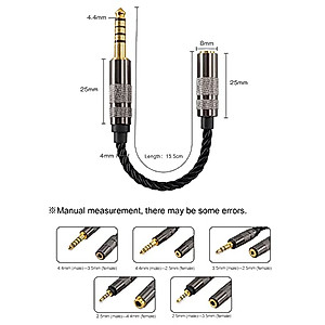 Headphone Adapter 4.4mm Male to 3.5mm Female Adapter for 3.5mm Cable Connected to Balanced 4.4mm Player Device High Stereo Audio Converter OFC Cable with Gold-Plated Plug 6 inch Length Extension Cord