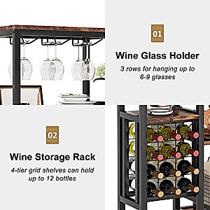 LITTLE TREE Wine Rack Freestanding Floor, 5-Tier Wine Baker Rack Wine Display Shelf with Glass Holder & Wine Storage for Bar, Kitchen, Dining Room, Rustic Brown
