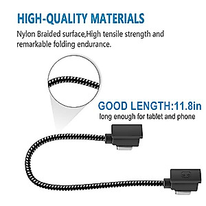 Hanatora 11.8 Inch USB C to USB C RC-N1 Remote Controller Cable for DJI Mavic 3/Air 2,Air 2S,Mini 2/3 Pro,Nylon Braided 1FT Long Tablet Phone Extension RC Data Cord Accessories(USB C Connector)