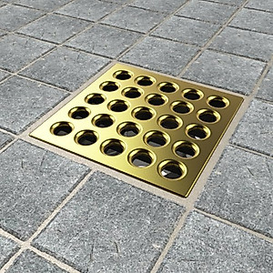Ebbe E4402 Square Shower Drain Grate, Satin, Gold