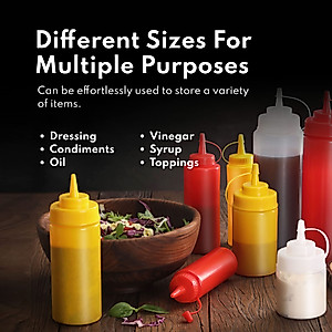 New Star Foodservice 26238 Squeeze Bottles, Plastic, Wide Mouth, 24 oz, Clear, Pack of 6